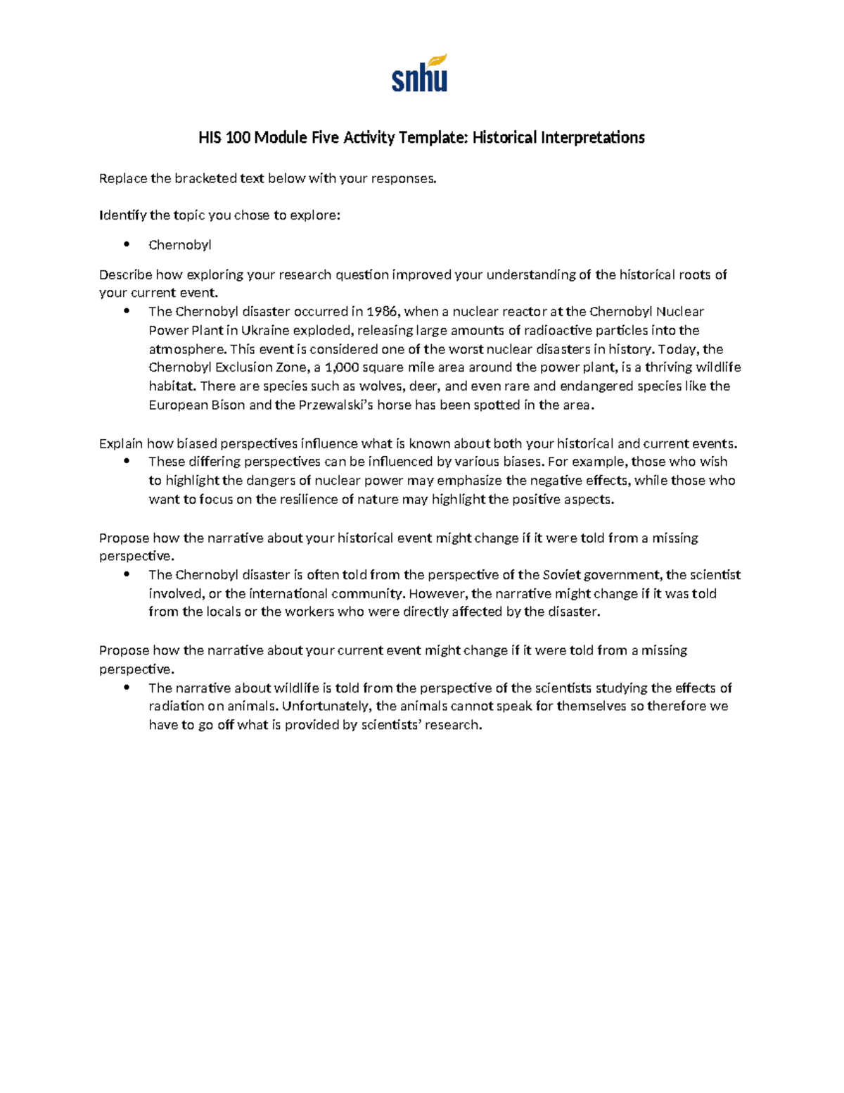 HIS 100 Module Five Activity Template - Identify the topic you chose to ...