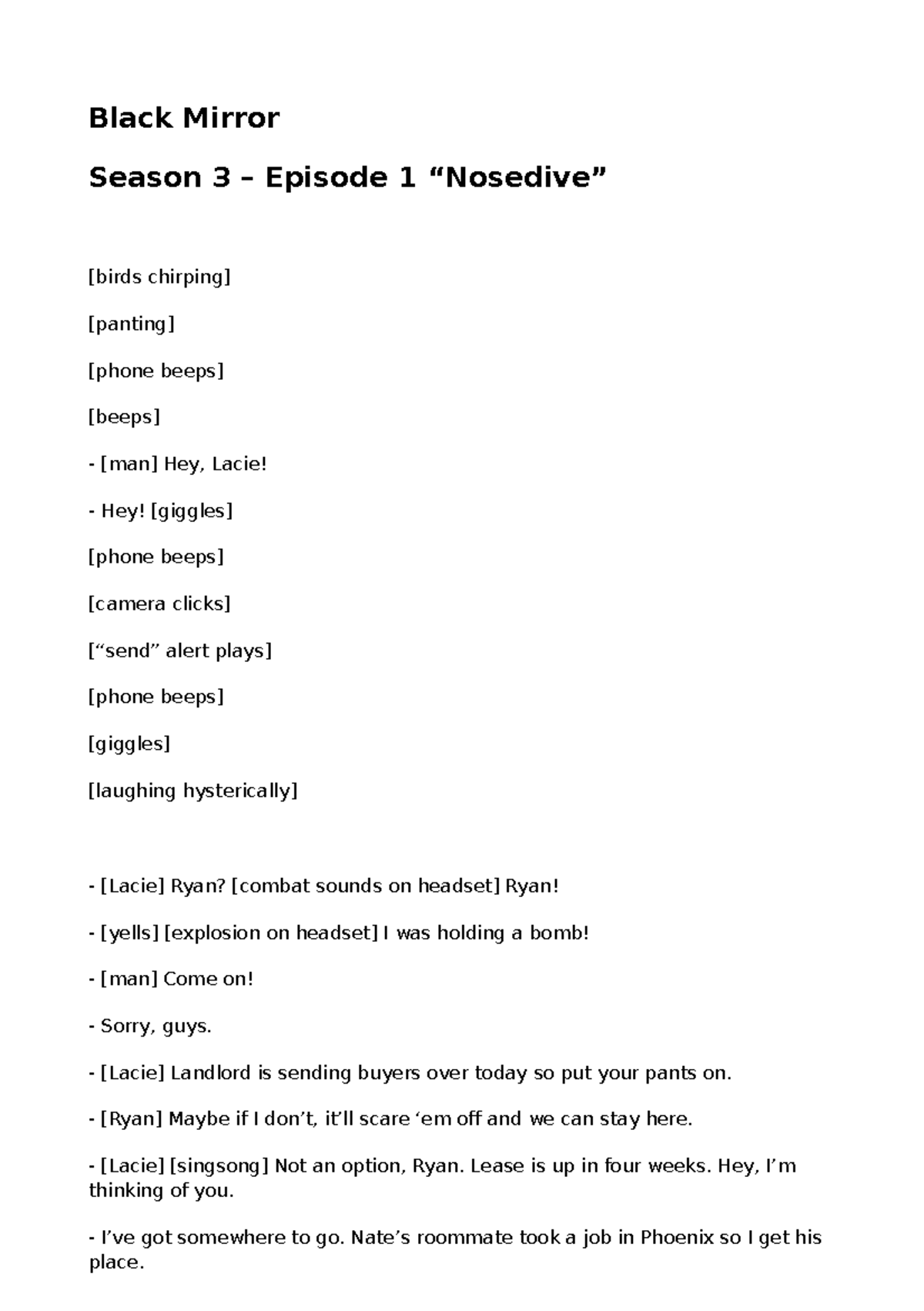 Black Mirror script - Black Mirror Season 3 – Episode 1 “Nosedive ...