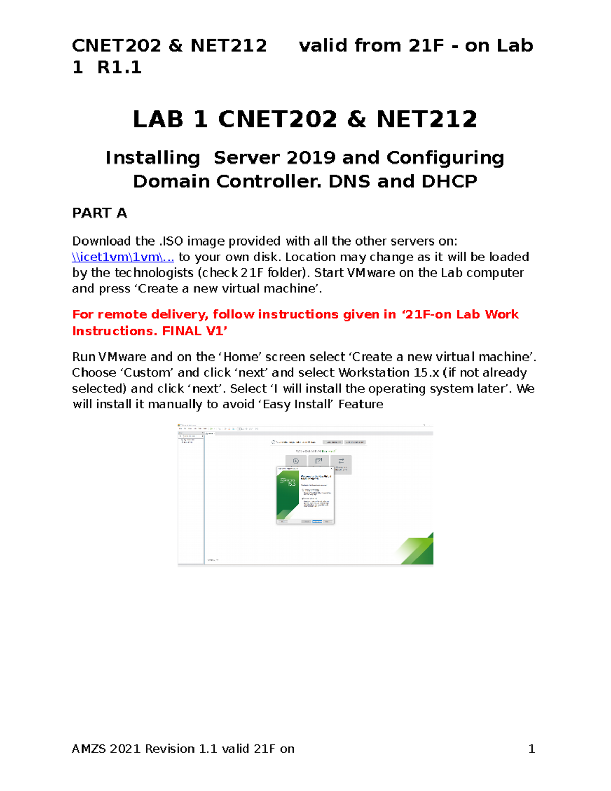 Student LAB 1 2019 - LAB 1 - 1 R1. LAB 1 CNET202 & NET Installing ...