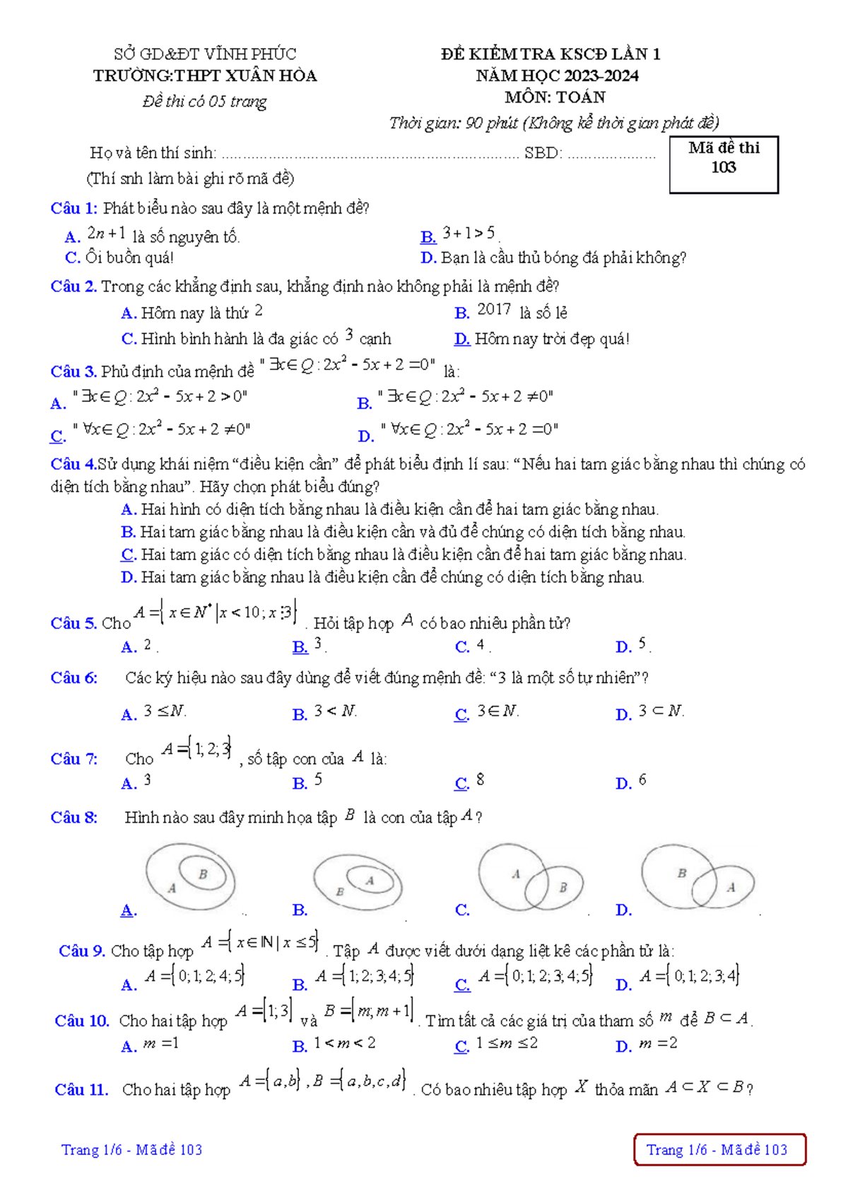 De kiem tra kscd lan 1 toan 10 nam 2023 2024 truong thpt xuan hoa vinh ...