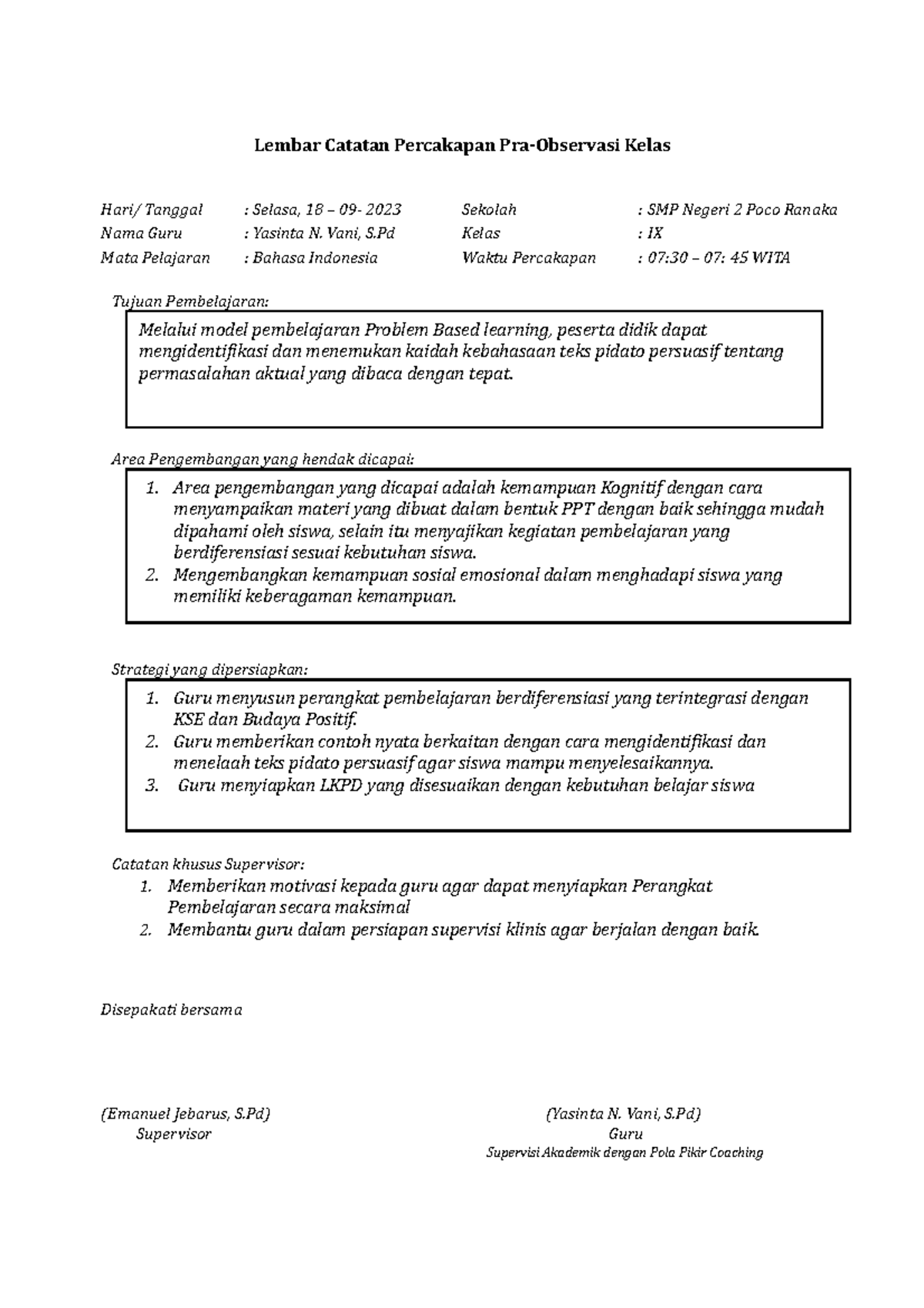 Yasinta V. Nani, S - pra-observasi kelas calon guru penggerak - Lembar ...