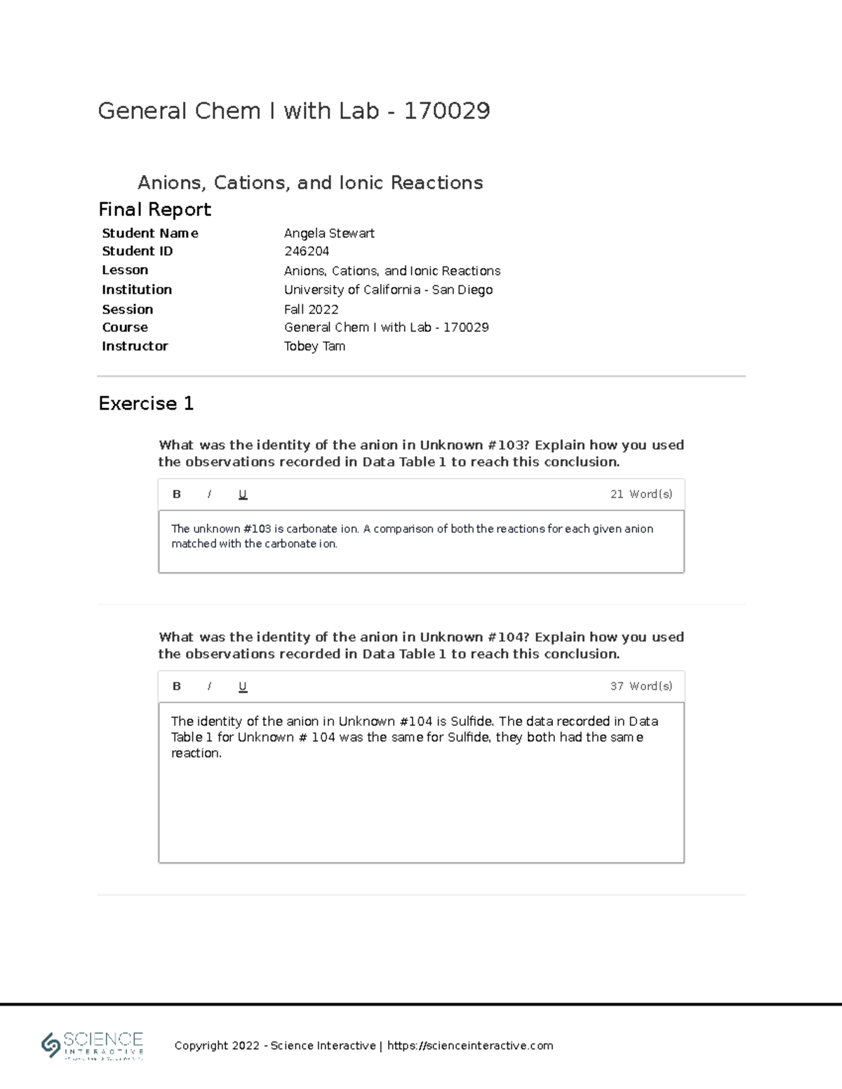 General Chem Iwith Lab 170029 Anions Cationsand Ionic Reactions 246204 ...