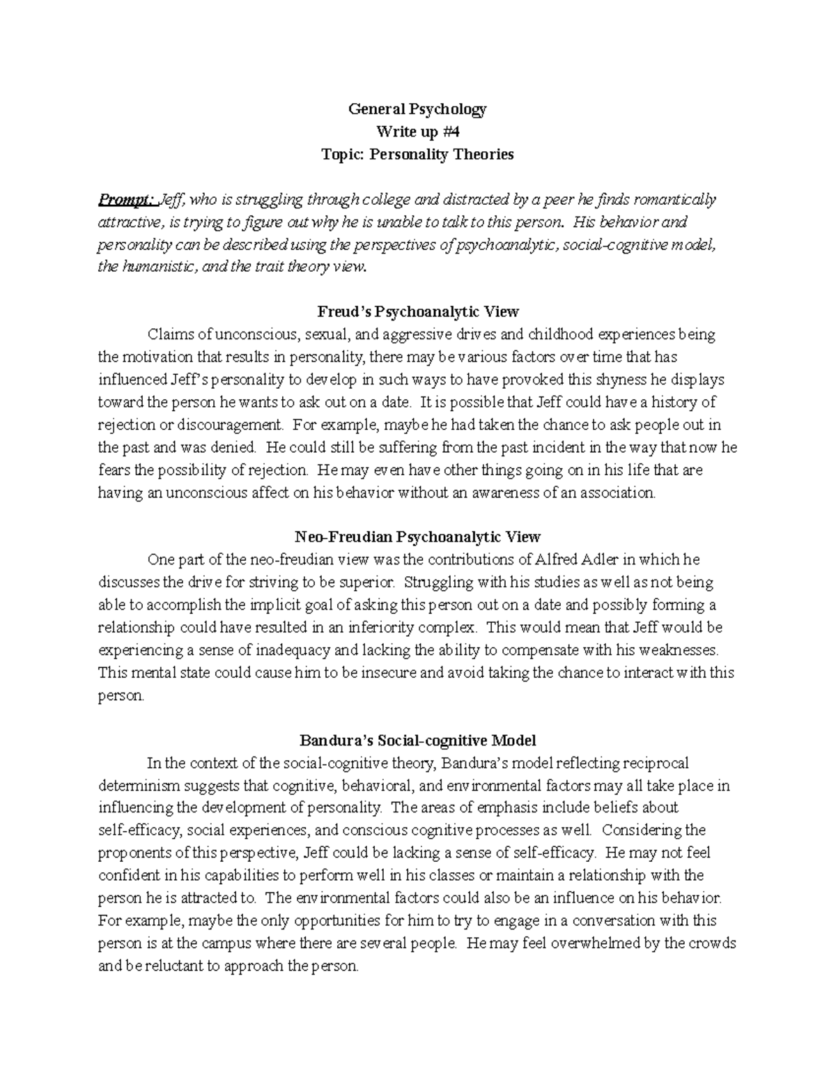 General Psychology - write up #4 - Personality Theories - General ...