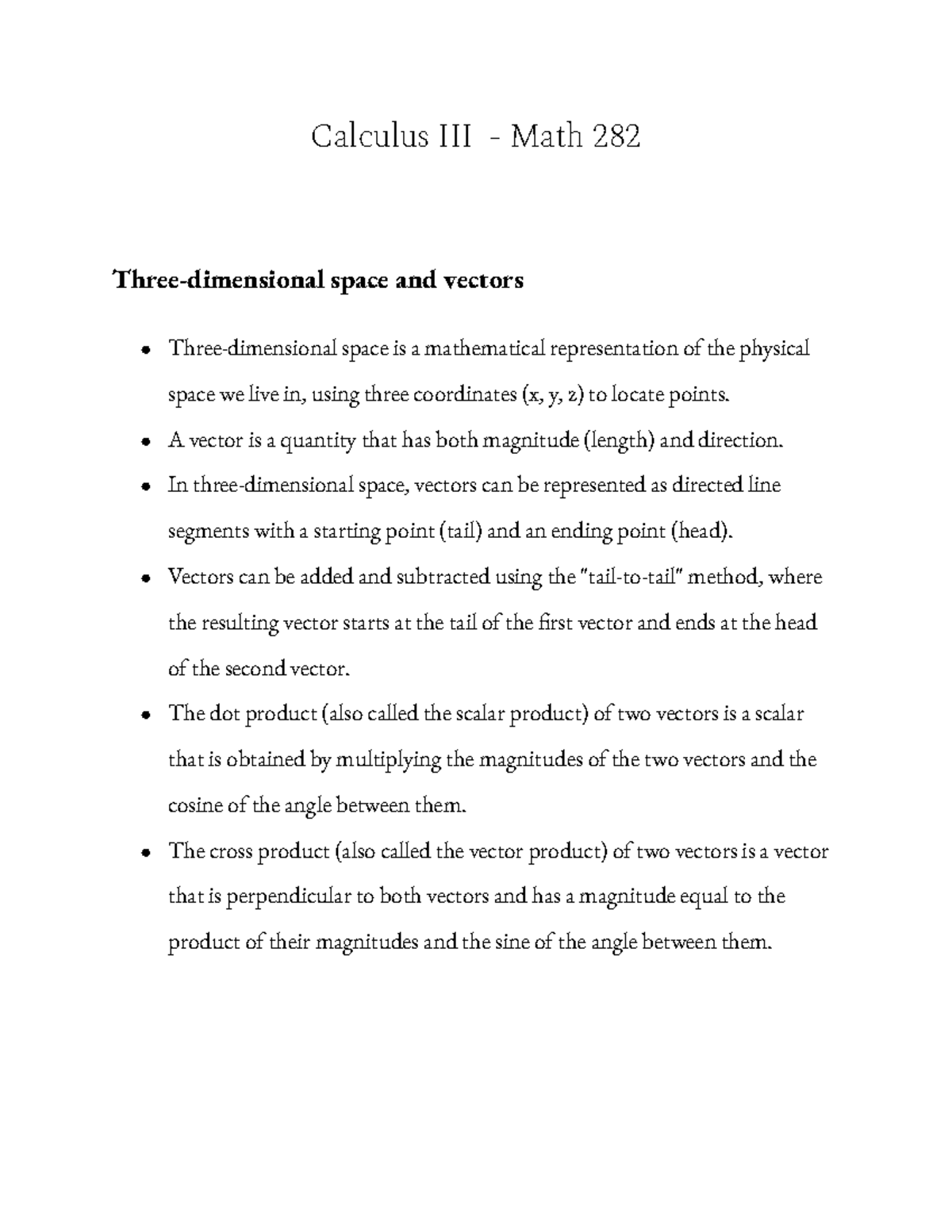 Calc 3 282 3d space and vectors - Calculus III - Math 282 Three ...