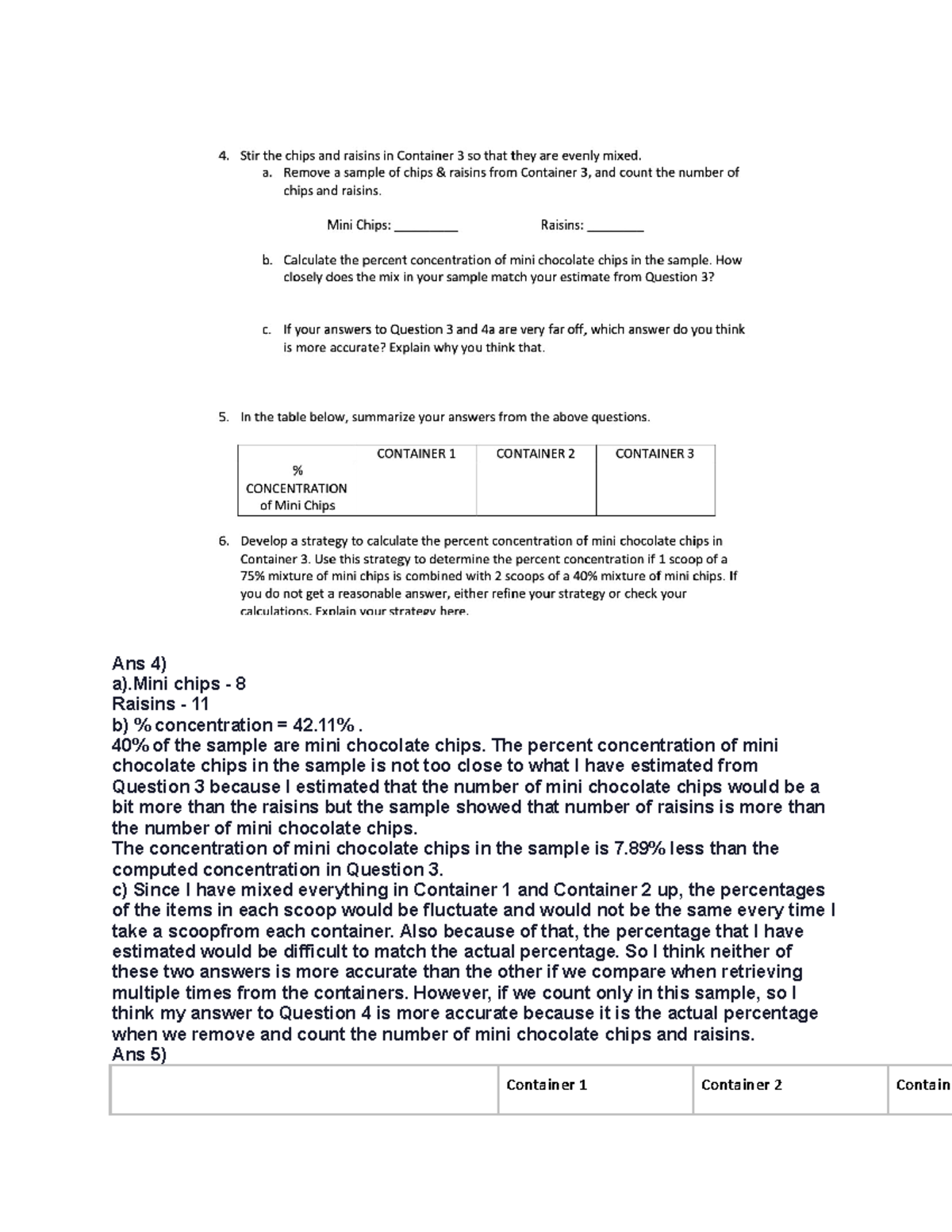 Mixing It Up M2Extra Credit - Ans 4) a).Mini chips - 8 Raisins - 11 b ...