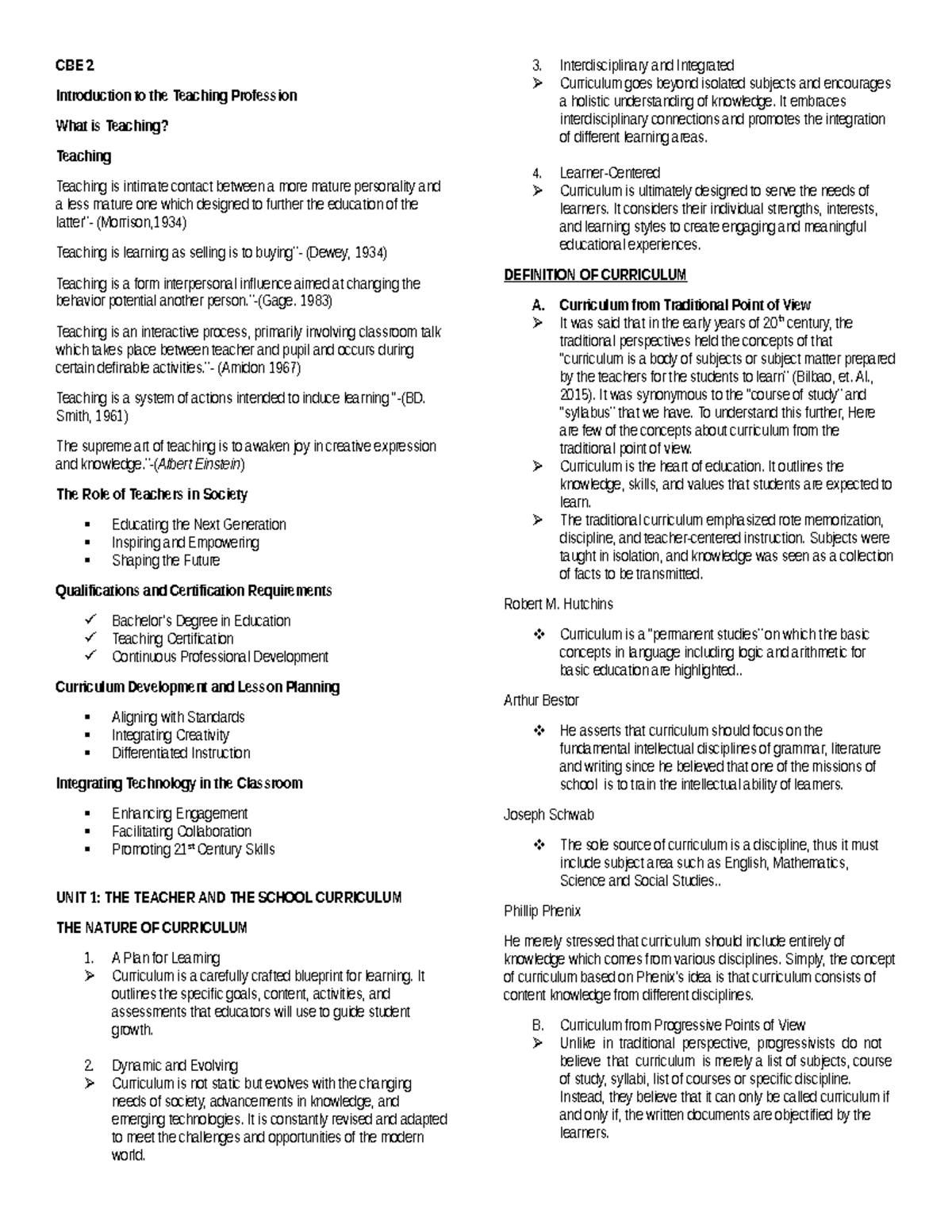 CBE 2 Midterm Reviewer - CBE 2 Introduction to the Teaching Profession ...