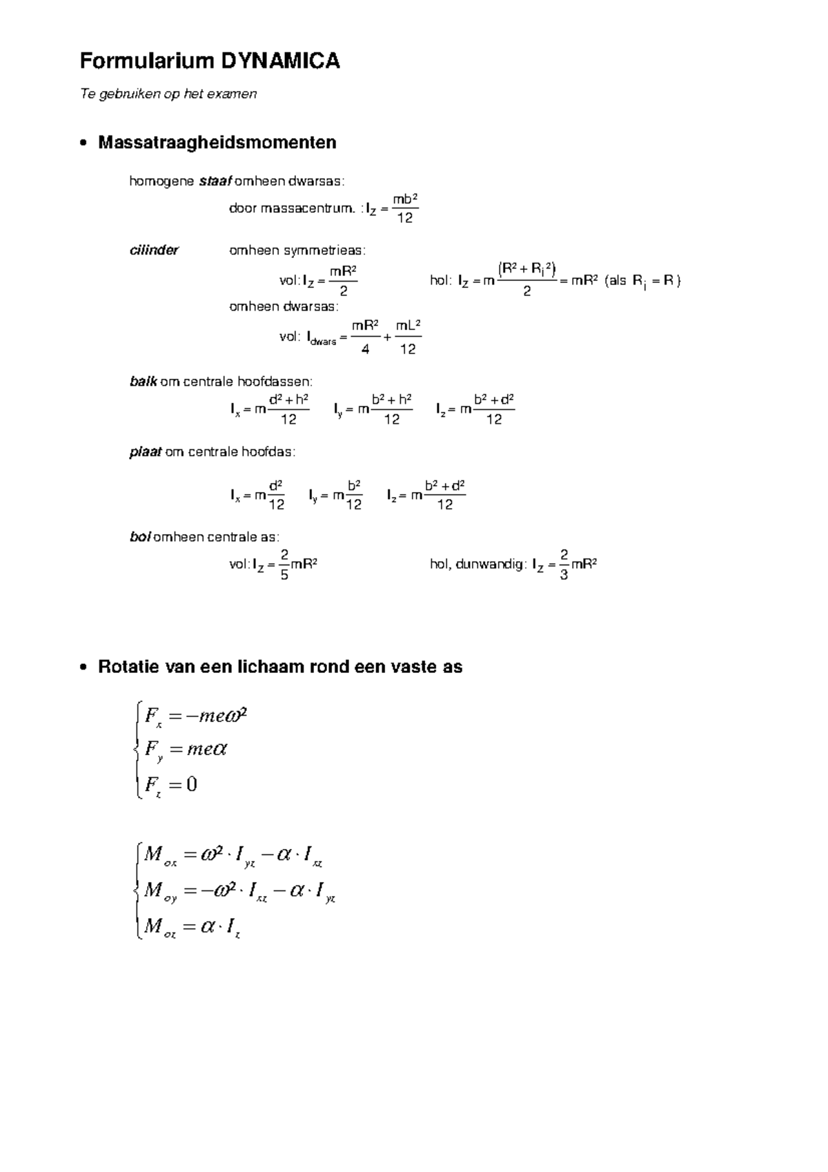 Formularium Dynamica - Samenvatting Electriciteit en mechanica ...