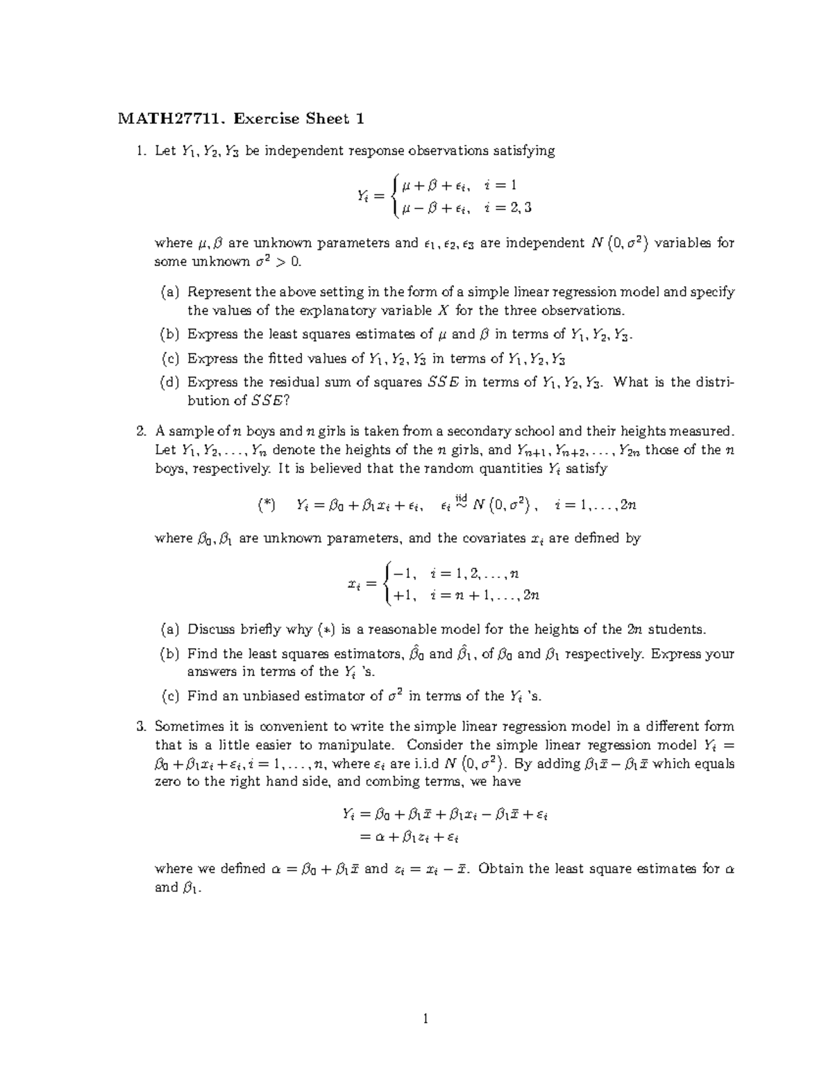 Exercise 1 - MATH27711. Exercise Sheet 1 Let Y 1 , Y 2 , Y 3 be ...