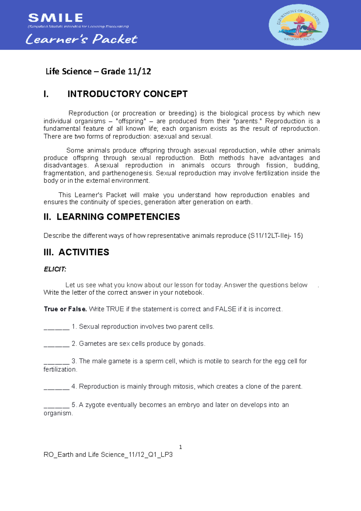 Learners Packet 3 Earth-and-Life-Science - Life Science – Grade 11/ I ...