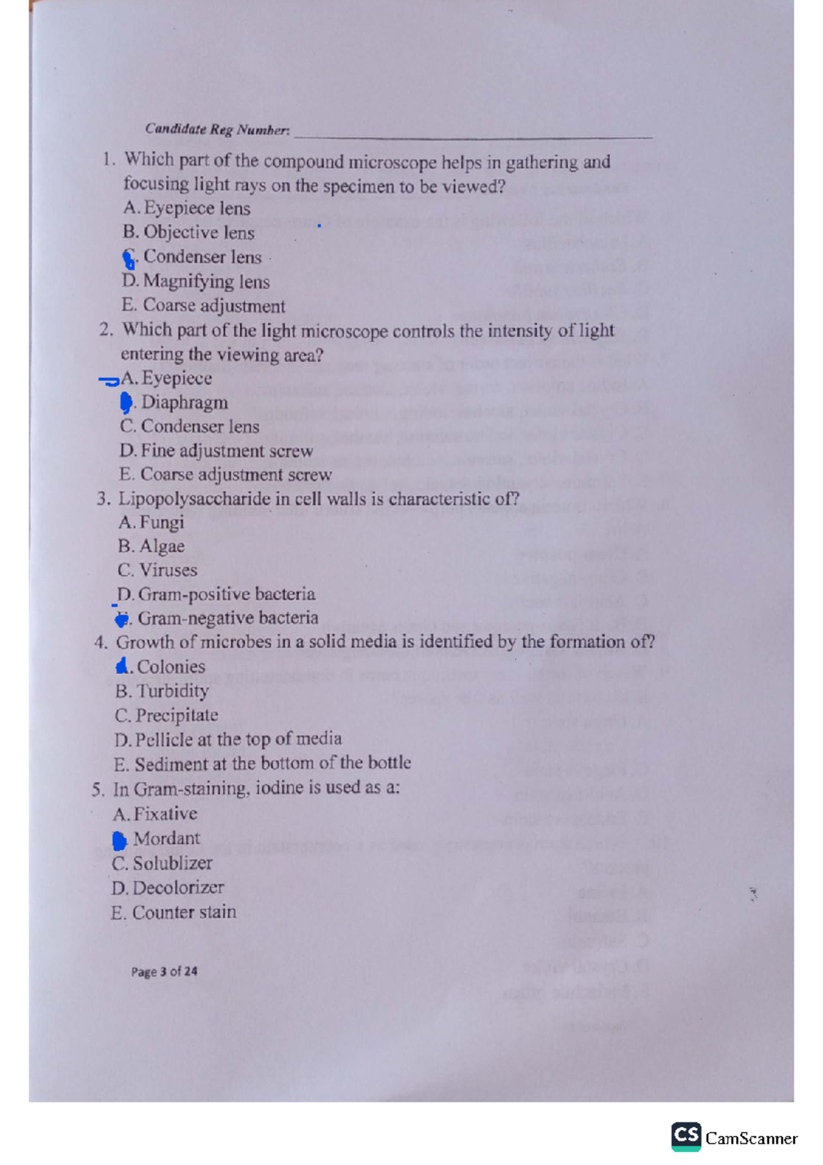 Food microbiology CAT 1-2024-1 - Candidate Reg Number: 1. Which part of ...