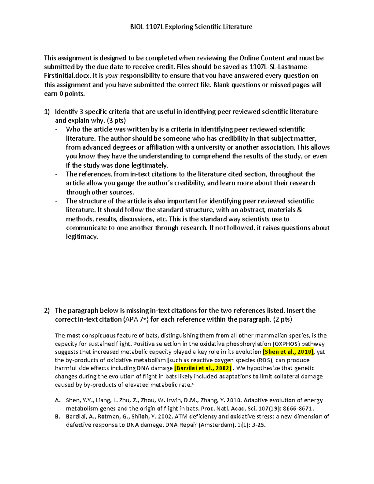 BIO 1107L Exploring Scientific Literature Course Hero - BIOL 1107L ...