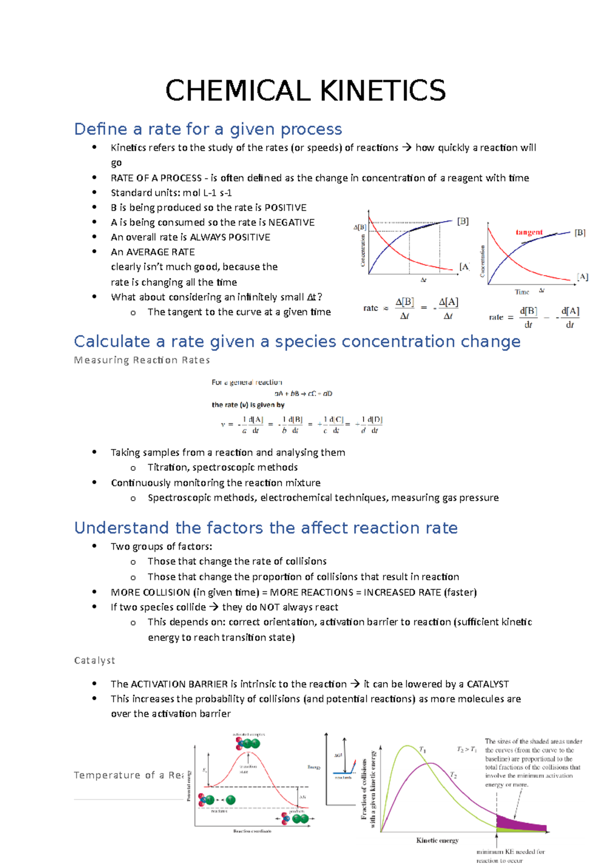 Chem1B Lecture Notes - CHEMICAL KINETICS Define a rate for a given ...