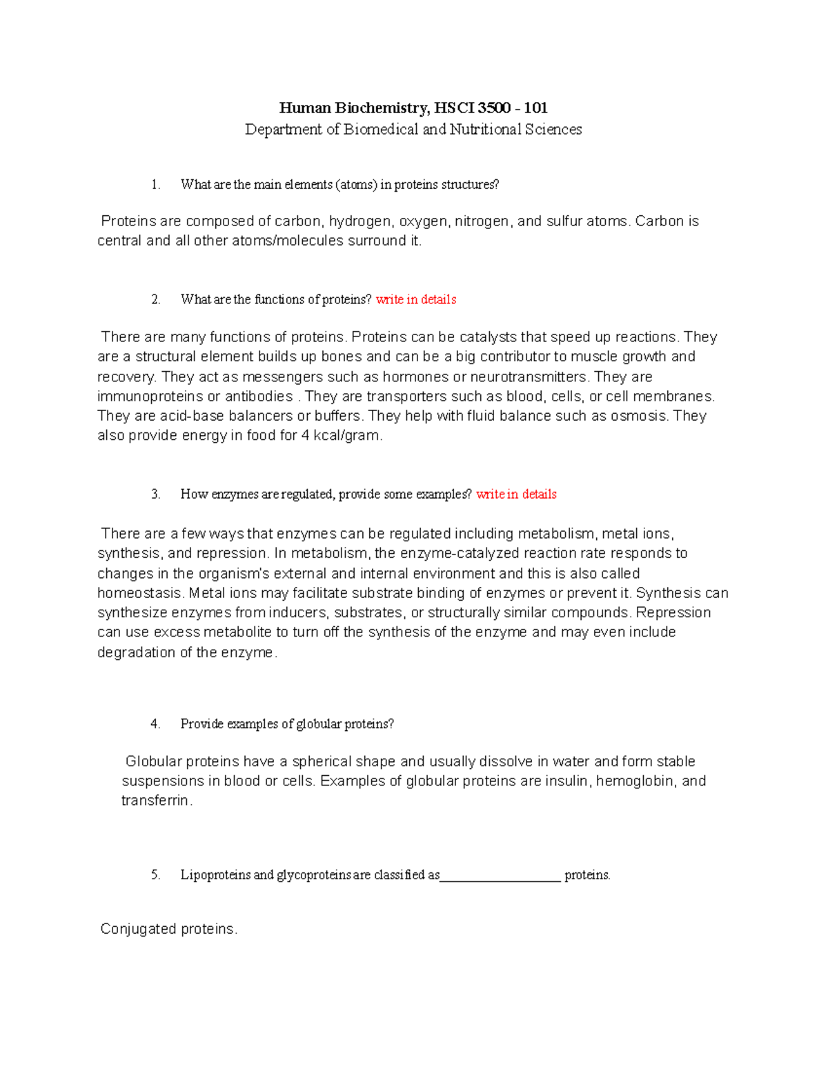 Human Biochemistry Homework Assignment 1 - Human Biochemistry, HSCI ...