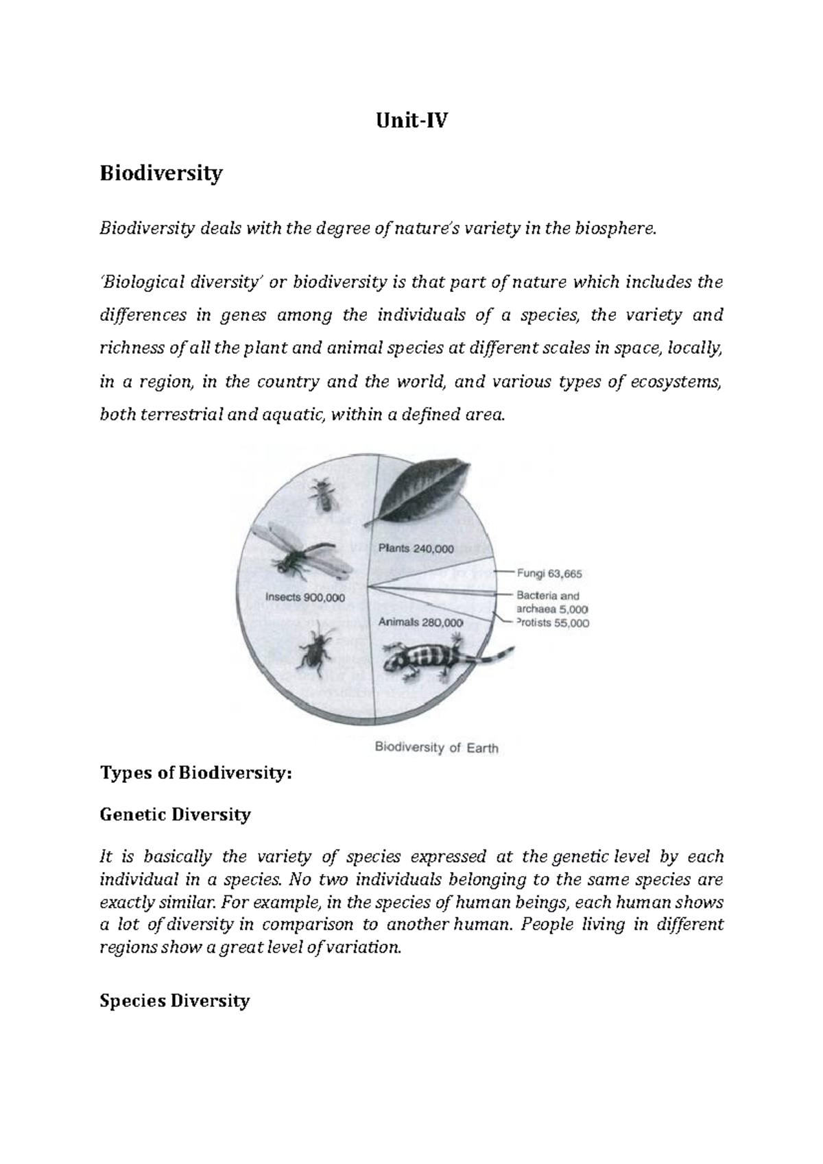 Unit IV EVS - hello - Unit-IV Biodiversity Biodiversity deals with the degree of nature’s ...