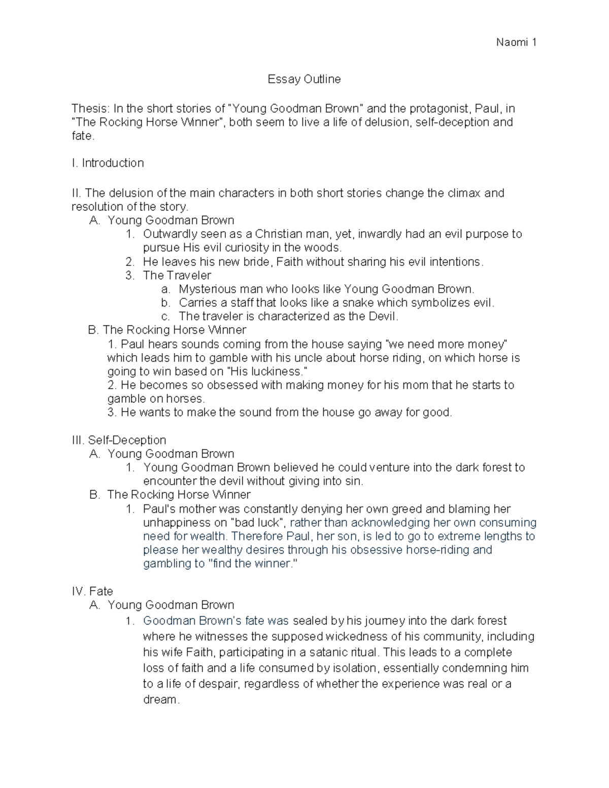 Fiction Outline and Essay - Essay Outline Thesis: In the short stories ...