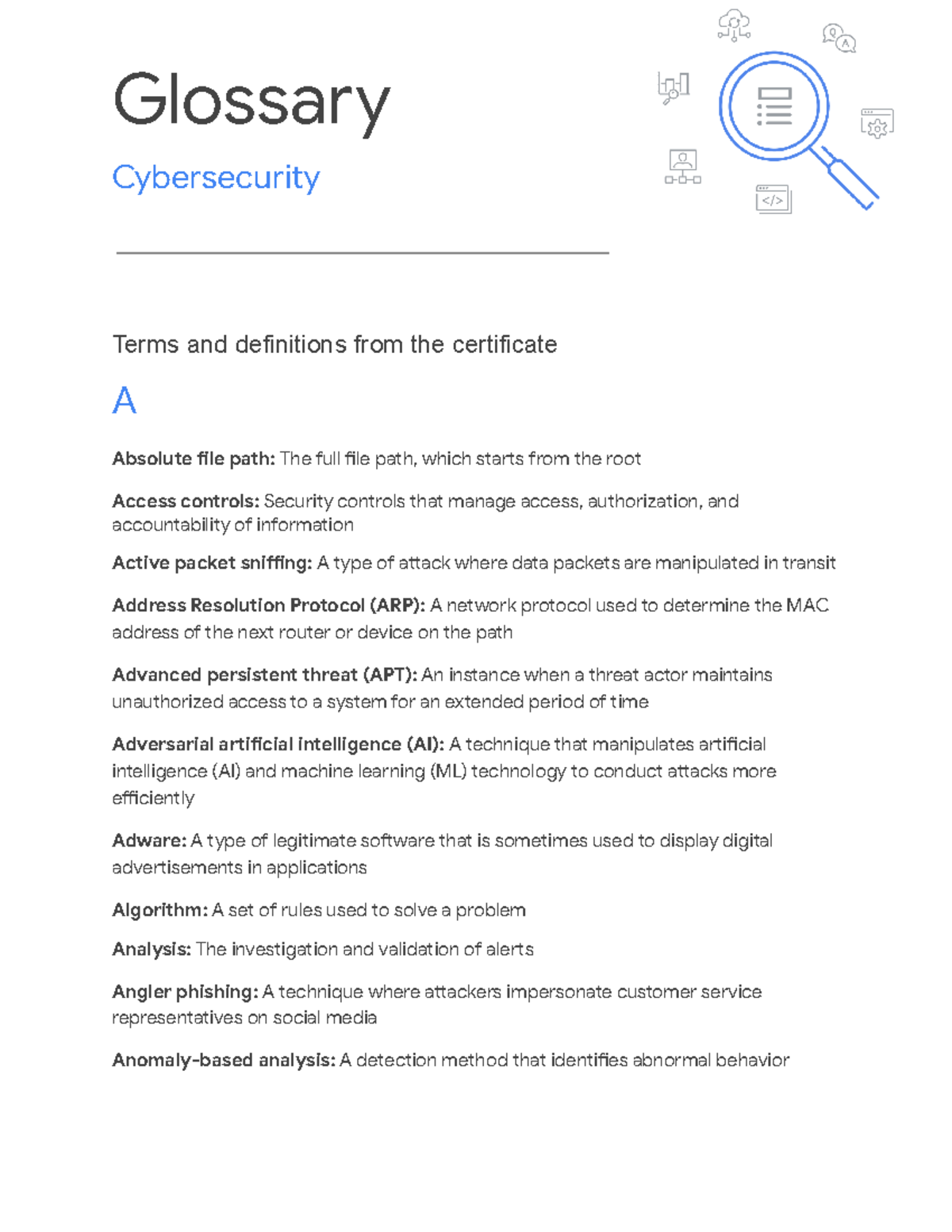 Google Cybersecurity Certificate glossary - Glossary Cybersecurity ...