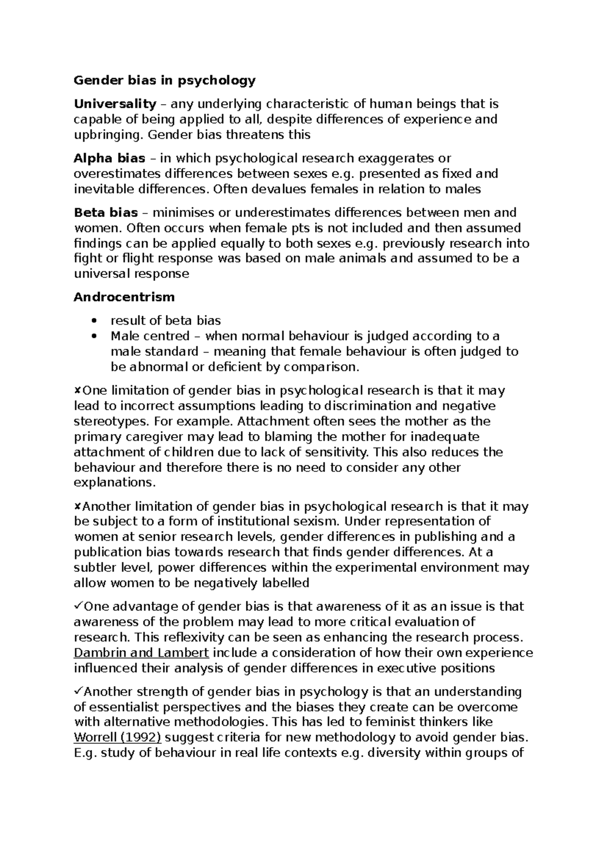 Issues and debates - notes - Gender bias in psychology Universality ...