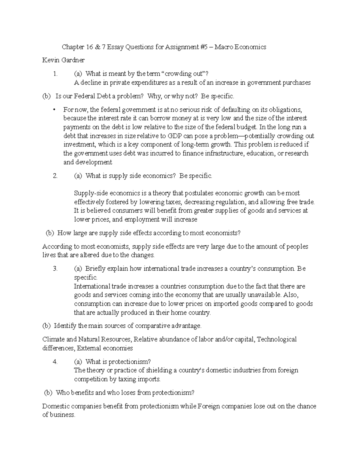Assignment 5 - Homework - Chapter 16 & 7 Essay Questions for Assignment ...