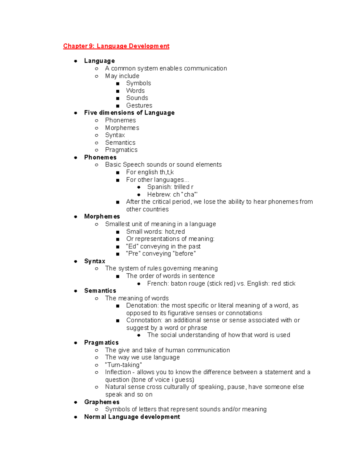 PSY320 Chapter 9 - Chapter 9: Language Development Language A common ...