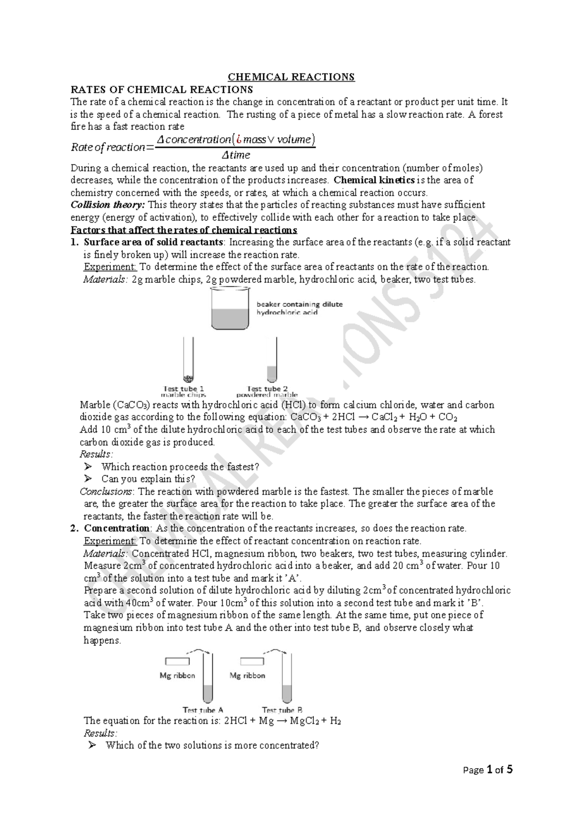 Chemical Reactions 5124 - CHEMICAL REACTIONS RATES OF CHEMICAL ...