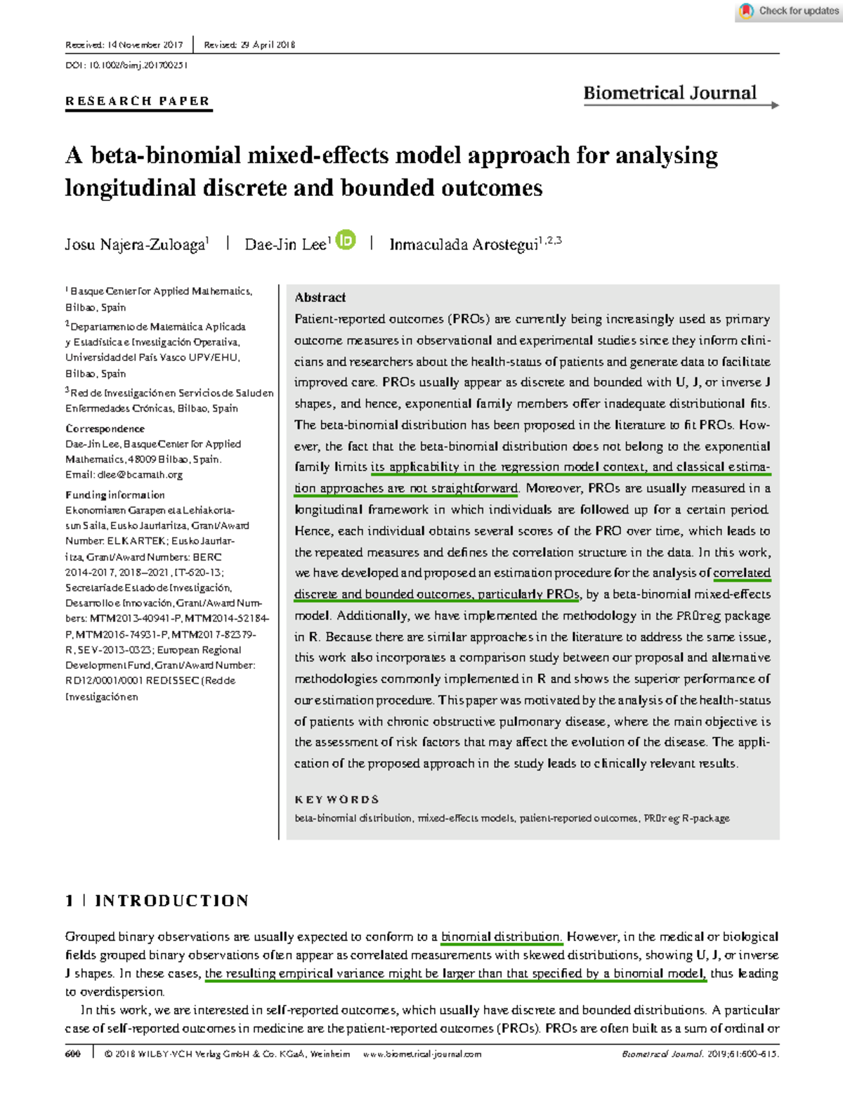 Biometrical J - 2018 - Najera‐Zuloaga - A beta‐binomial mixed‐effects ...