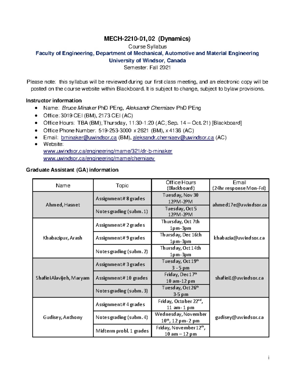 MECH 2210 Syllabus 2021 v2 - i MECH-2210-01,02 (Dynamics) Course ...