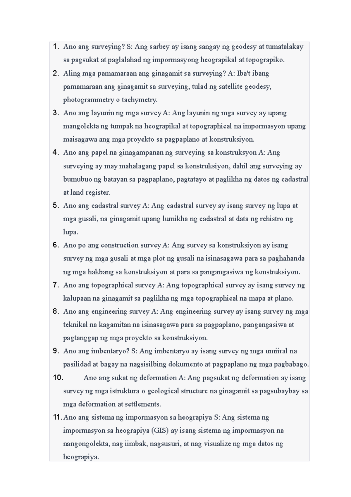 Baustoffmaximierung 1 - Ano ang surveying? S: Ang sarbey ay isang ...