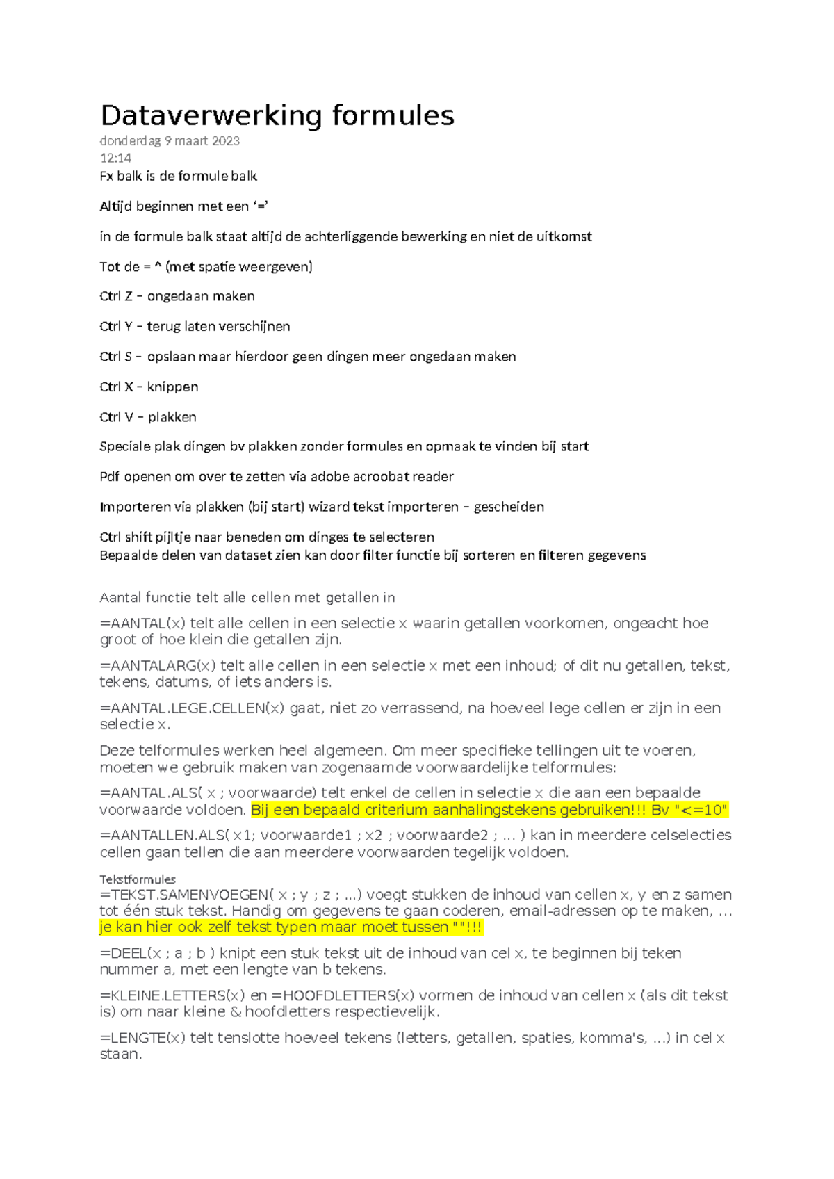 Dataverwerking formules - Dataverwerking formules donderdag 9 maart ...