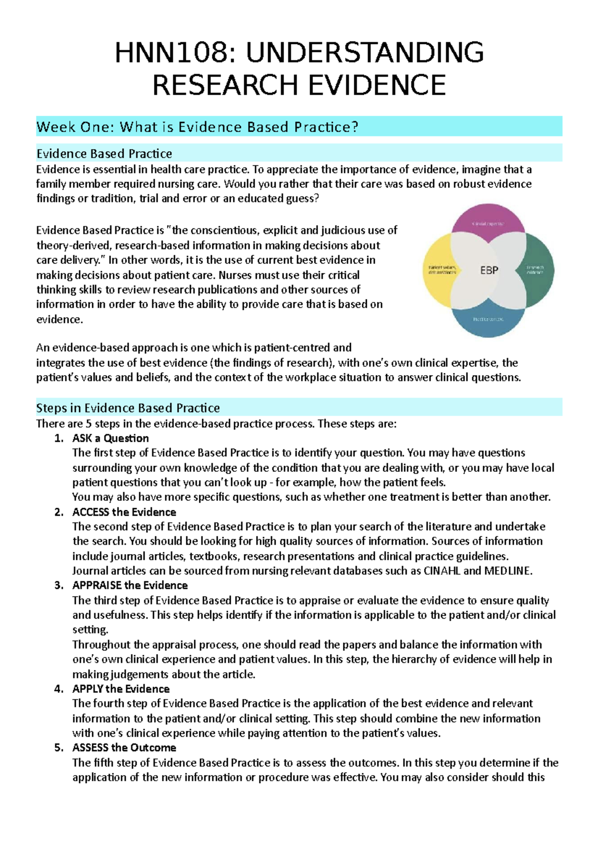 HNN108 Understanding Research Evidence - HNN108: UNDERSTANDING RESEARCH EVIDENCE Week One: What ...