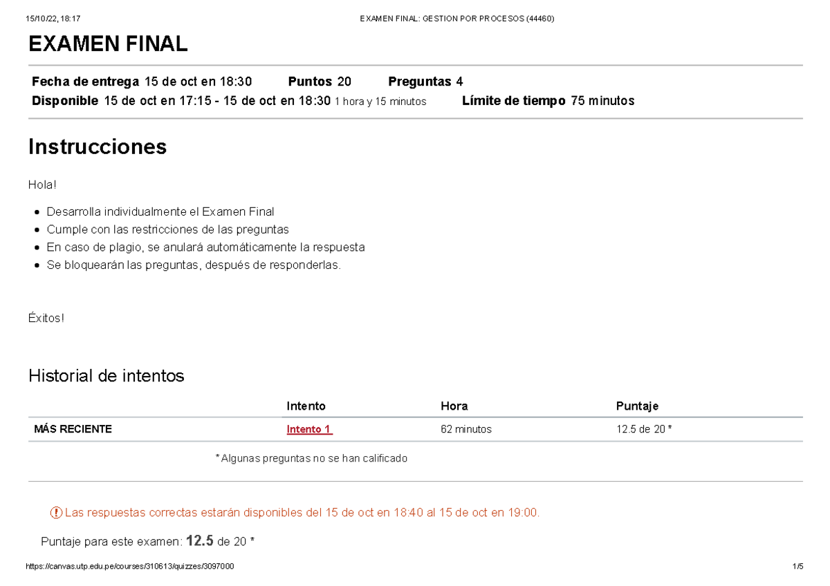 Examen Final Gestion POR Procesos (44460)-1 - * Algunas preguntas no se han calificado EXAMEN ...