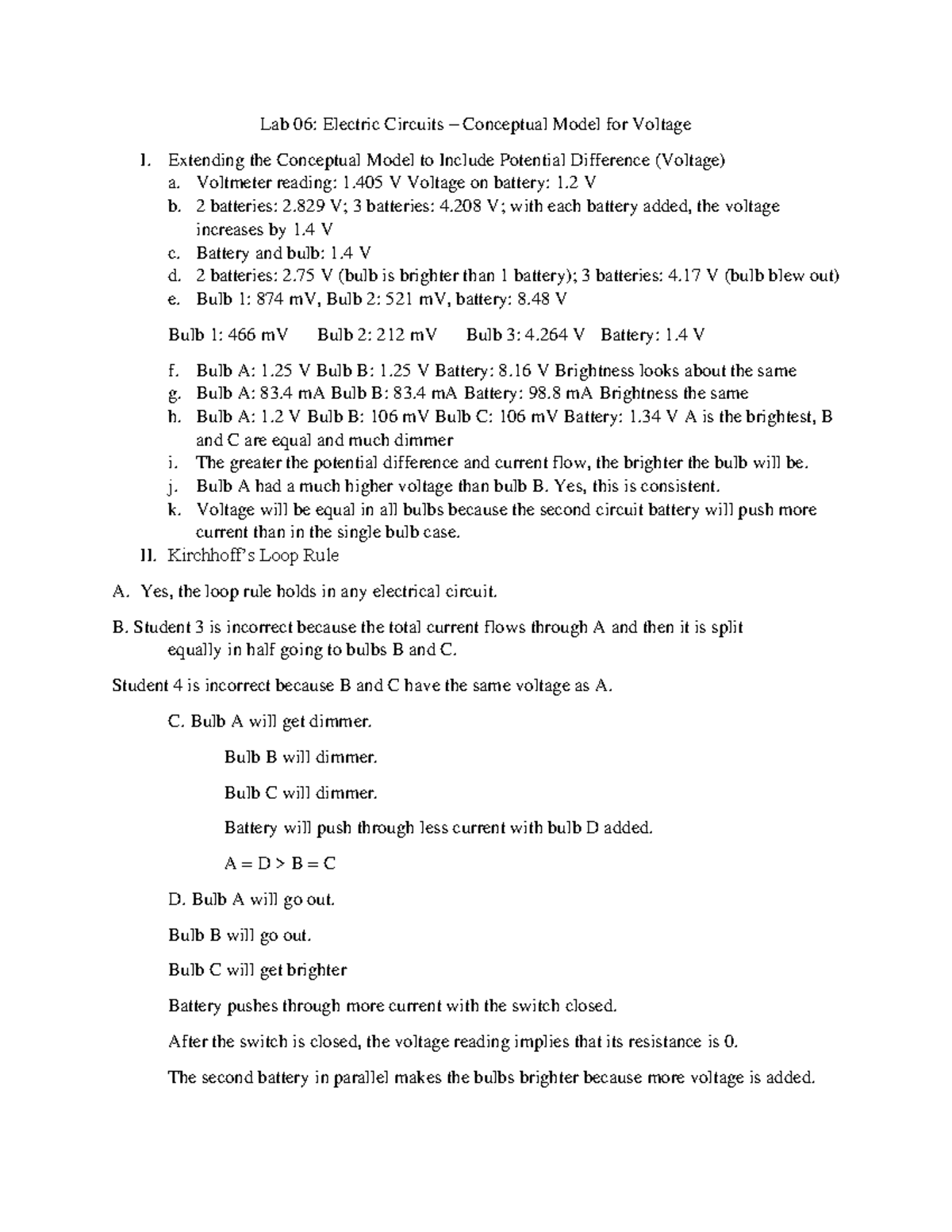 Lab 6 - Lab 6 Records - Lab 06: Electric Circuits – Conceptual Model for Voltage I. Extending ...