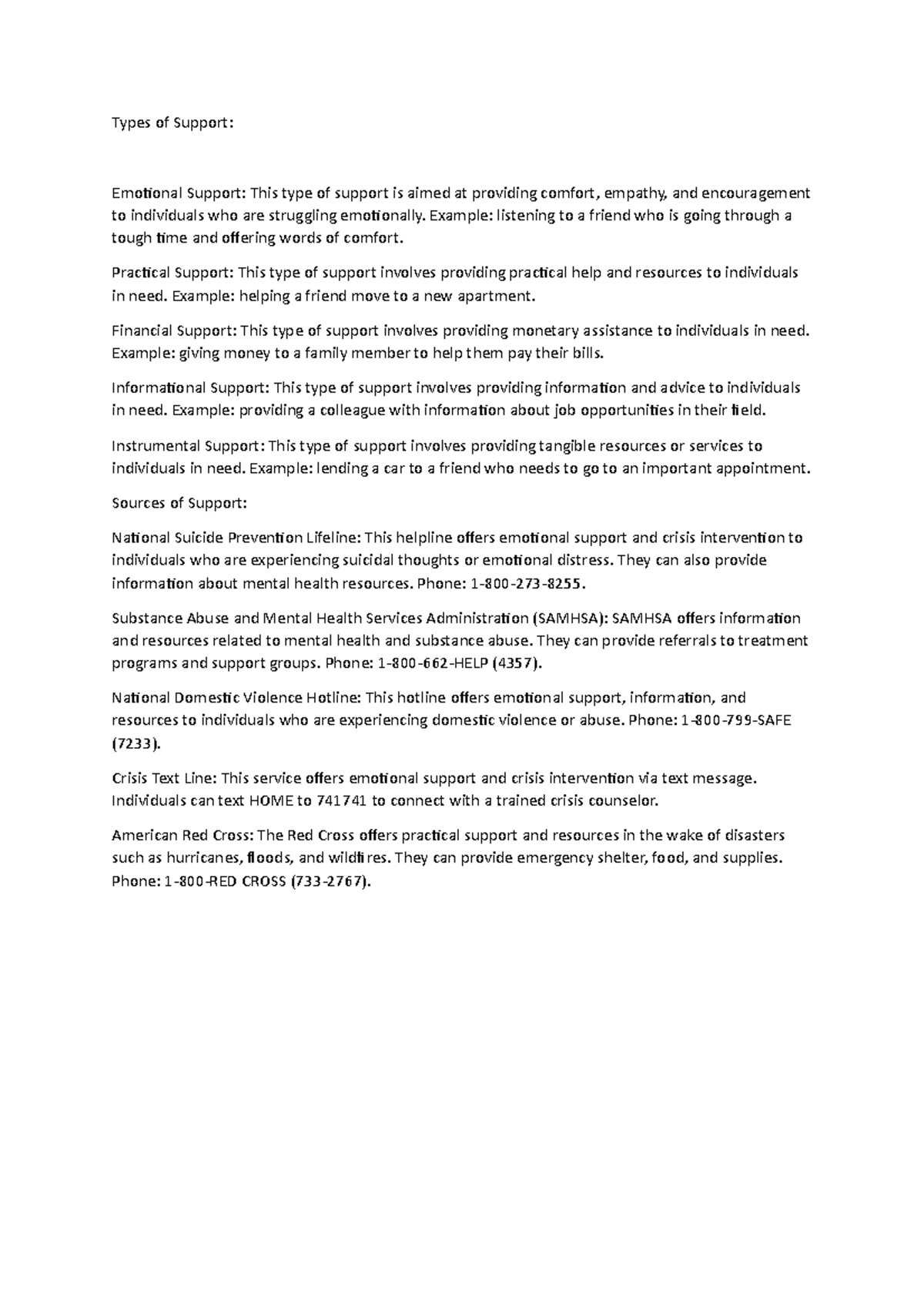 Types of Support - very detailed - Types of Support: Emotional Support ...