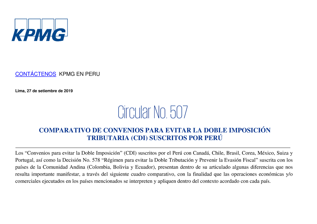 2019 09 24 Circular No 507 - CONTÁCTENOS KPMG EN PERU Lima, 27 de setiembre de 2019 Circular No ...