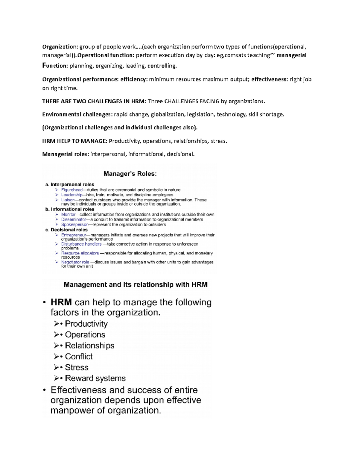 Hrm short notes - Organization: group of people work....(each ...