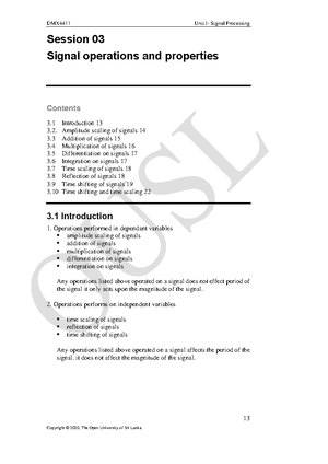 Session 08 - Continuous-Time Fourier Transform - DMX4411 Unit I- Signal Processing 49 Session 08 ...