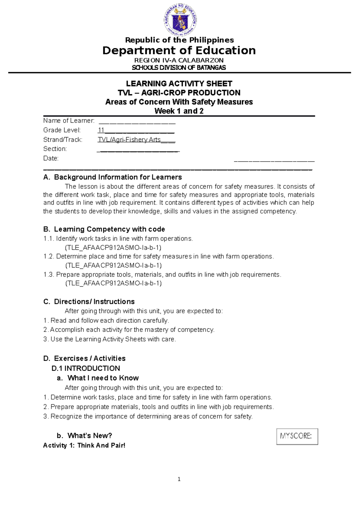 LAS Agri Crop Production - Department of Education REGION IV-A ...