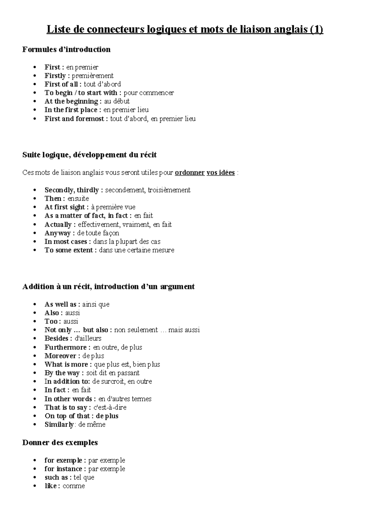 Liste de connecteurs logiques et mots de liaison anglais - .. but also : non seulement ... mais ...