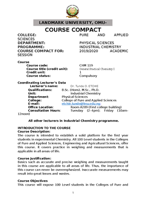 PHY 119 Course Compact 2018 2019 - COURSE COMPACT Course Course code ...