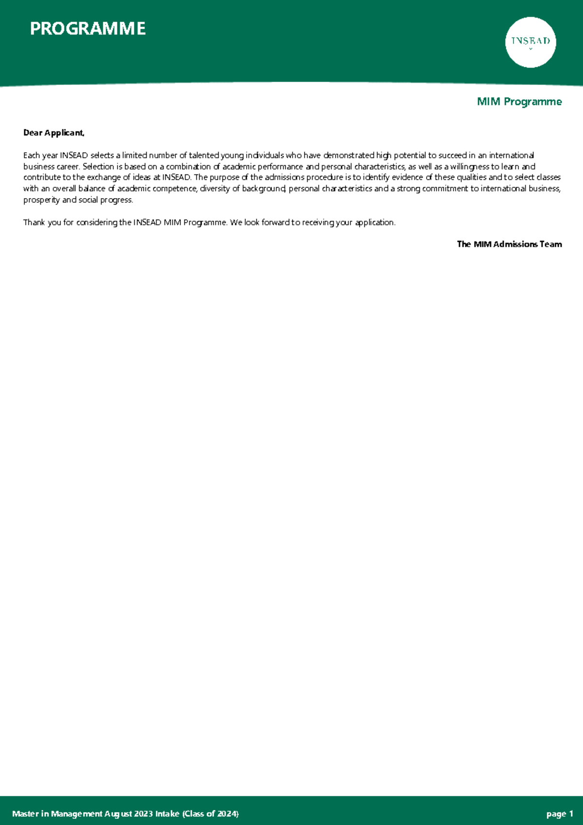 Application FORM - sdfghjkhgfddfghjkl - PROGRAMME MIM Programme Dear ...