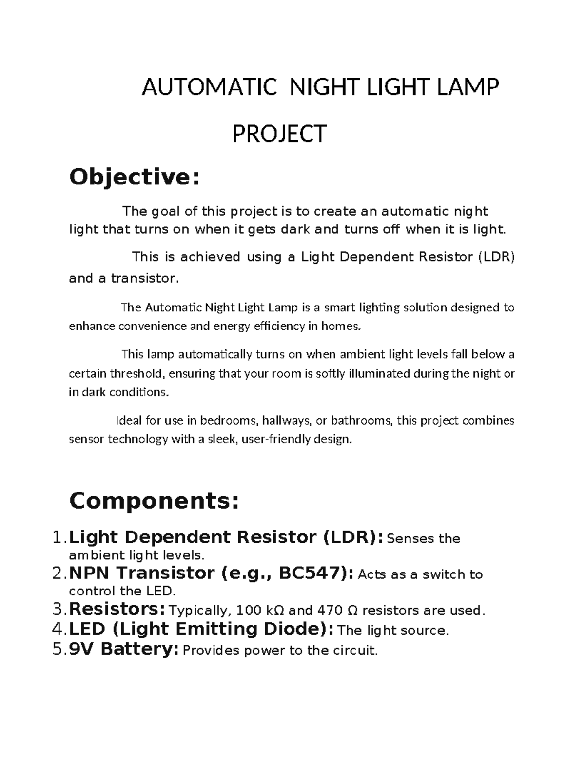 Automatic Night Light LAMP - AUTOMATIC NIGHT LIGHT LAMP PROJECT ...
