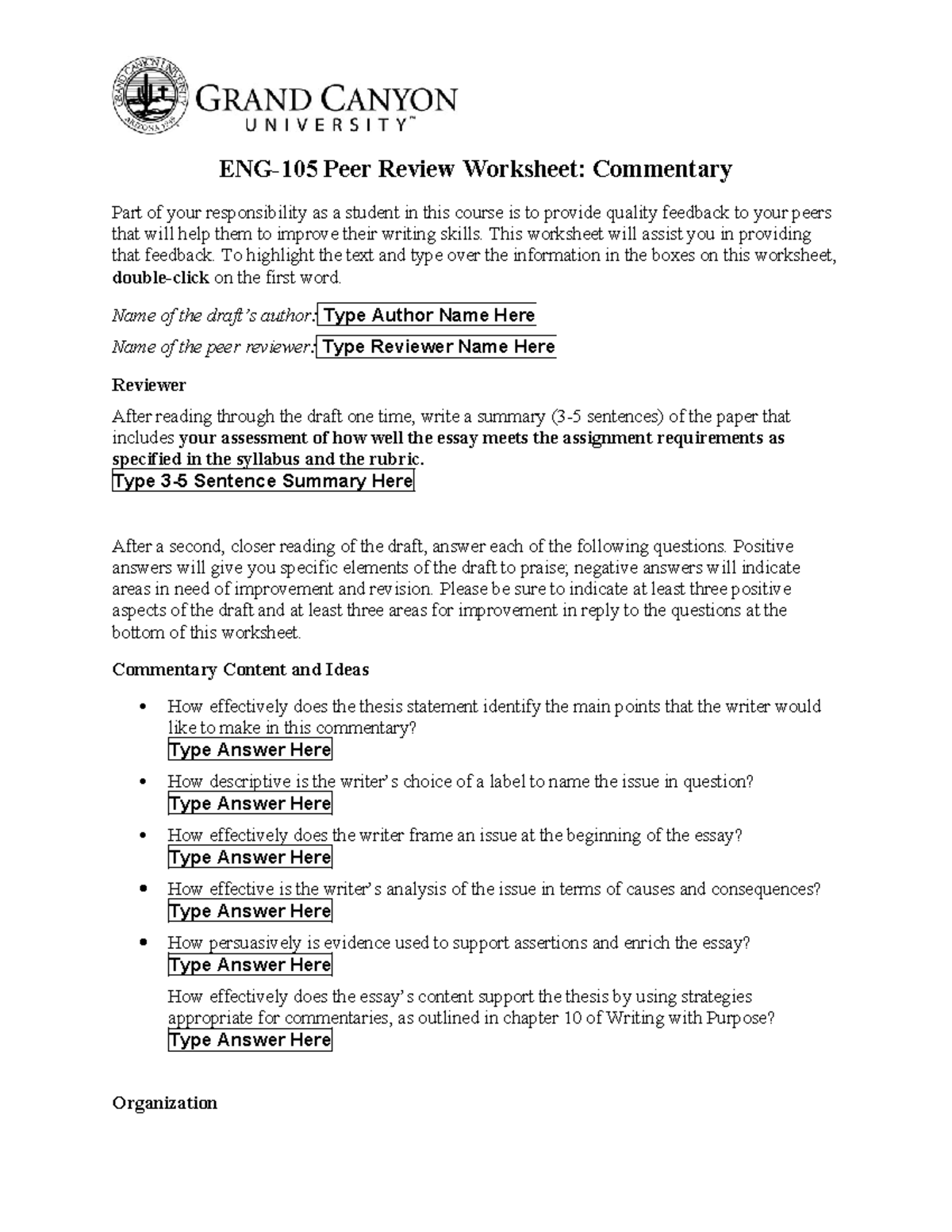 ENG-105-RS-Commentary Peer Review Worksheet - ENG-105 Peer Review ...