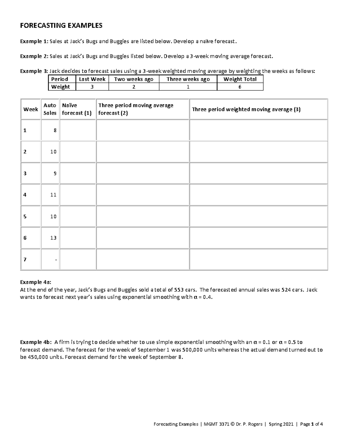 5 OM Forecasting Examples Spring 2021 Students - FORECASTING EXAMPLES ...