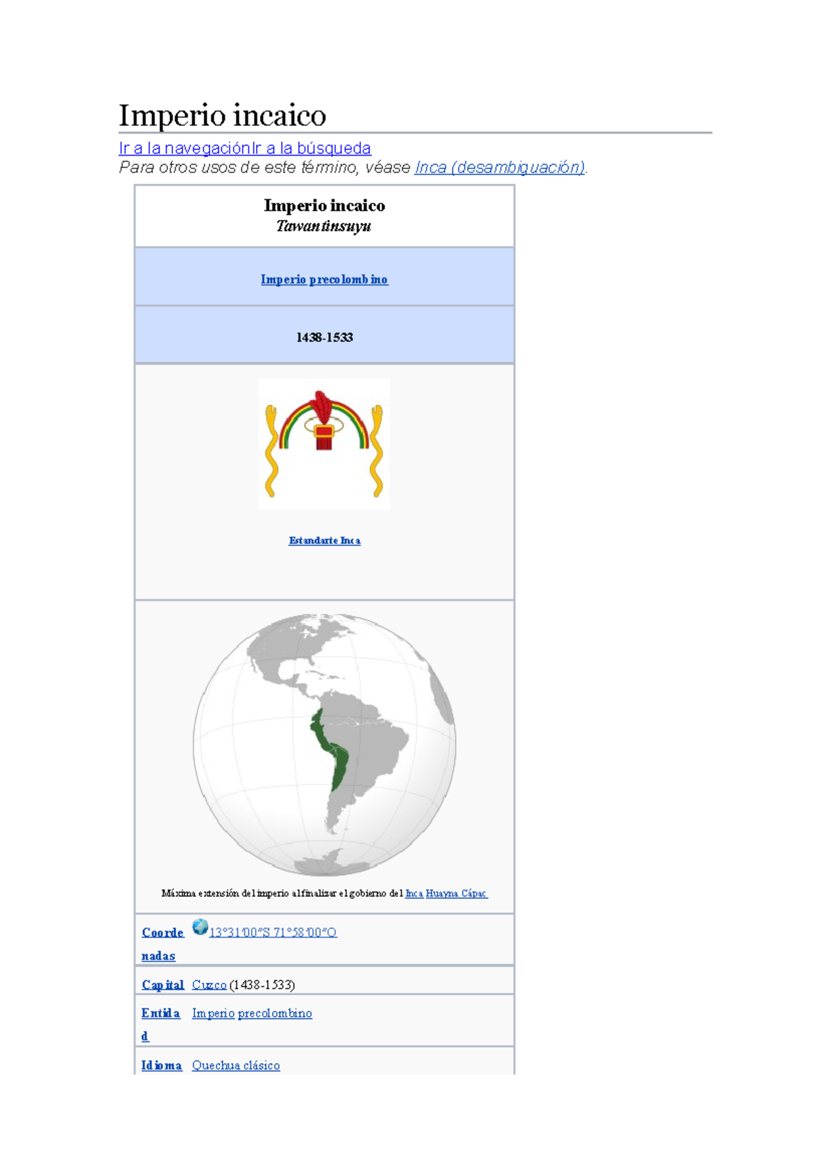Imperio incaico - historia - Imperio incaico Ir a la navegaciónIr a la ...