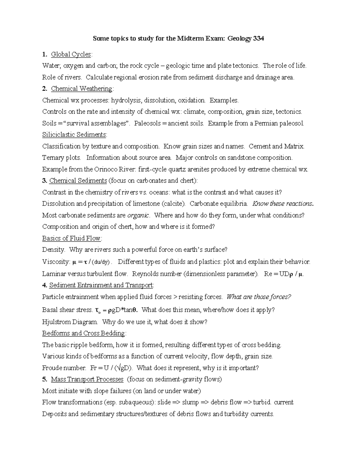 Midterm Guide - Some topics to study for the Midterm Exam: Geology 334 ...