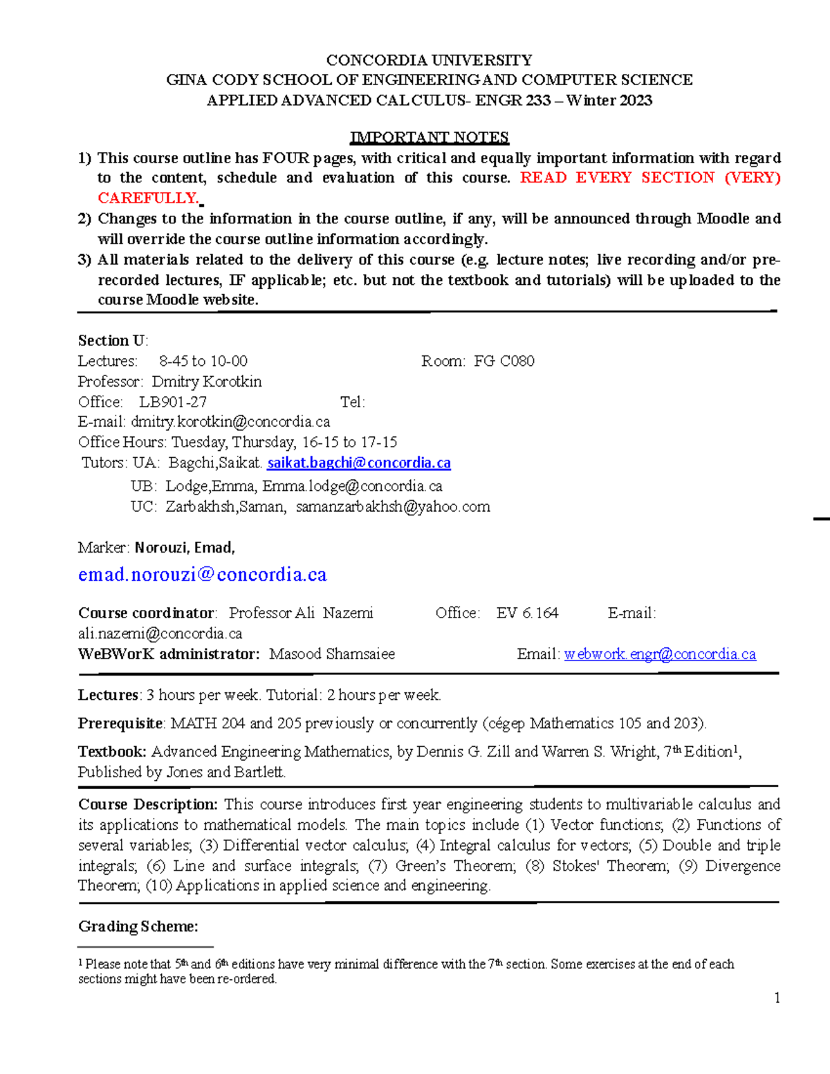 ENGR233U outline - ENGR 233 - Concordia - Studocu