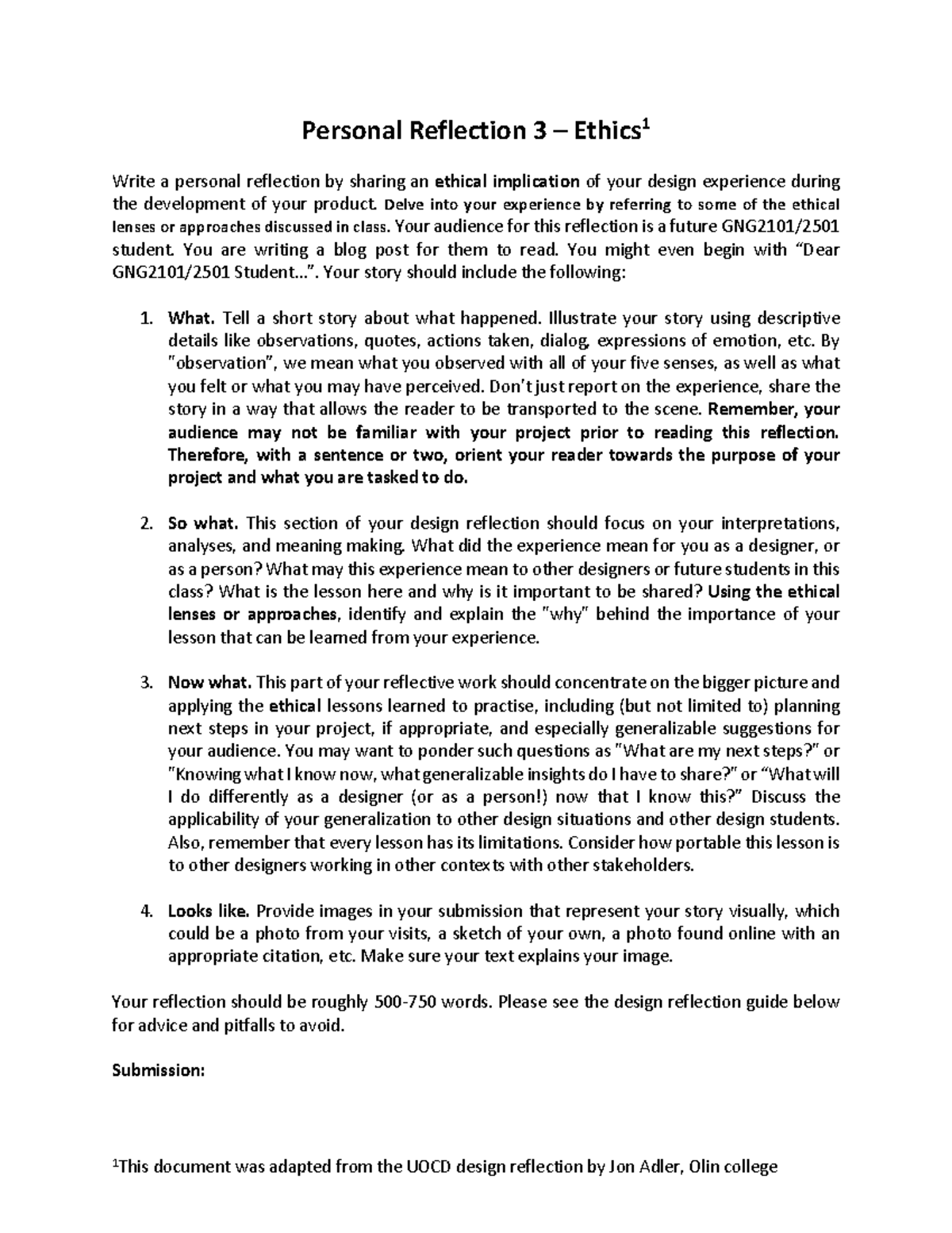 Personal Reflection 3-Ethics - 1 This document was adapted from the ...