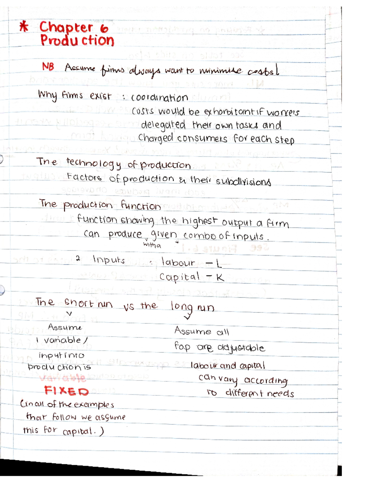 Chapter 6 production notes (mainly formulas) - ECO232 - Studocu