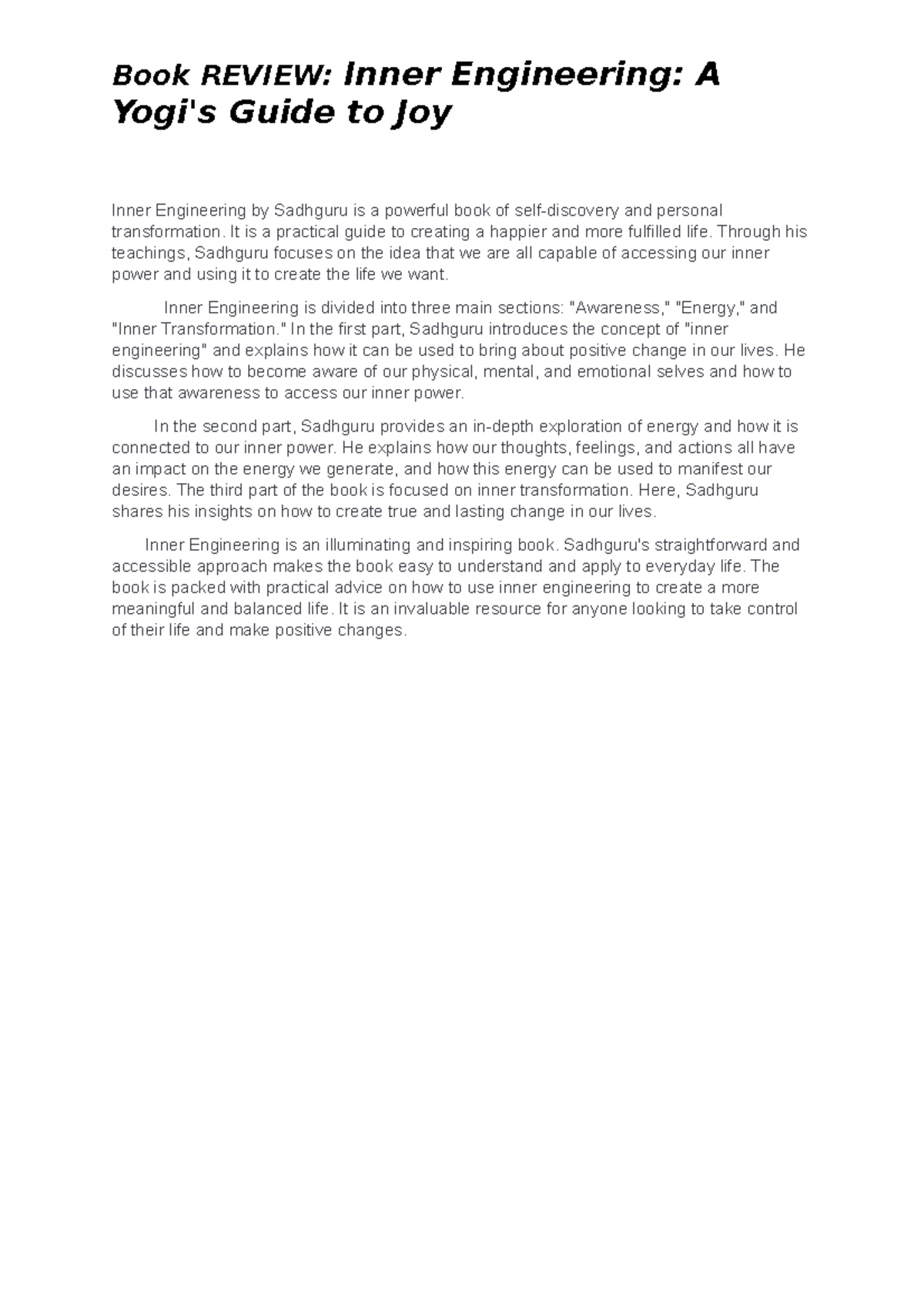 Inner Engineering by Sadhguru is a powerful book of self - Book REVIEW ...