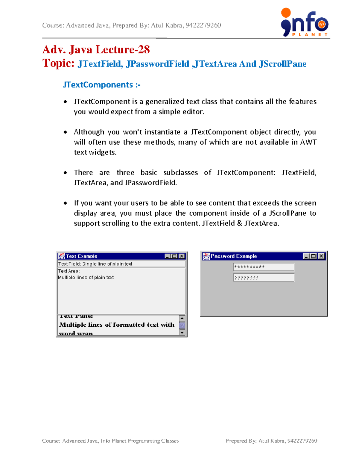 Adv Java Lec 28 Jtext Components Adv Java Lecture Topic Jtextfield Jpasswordfield