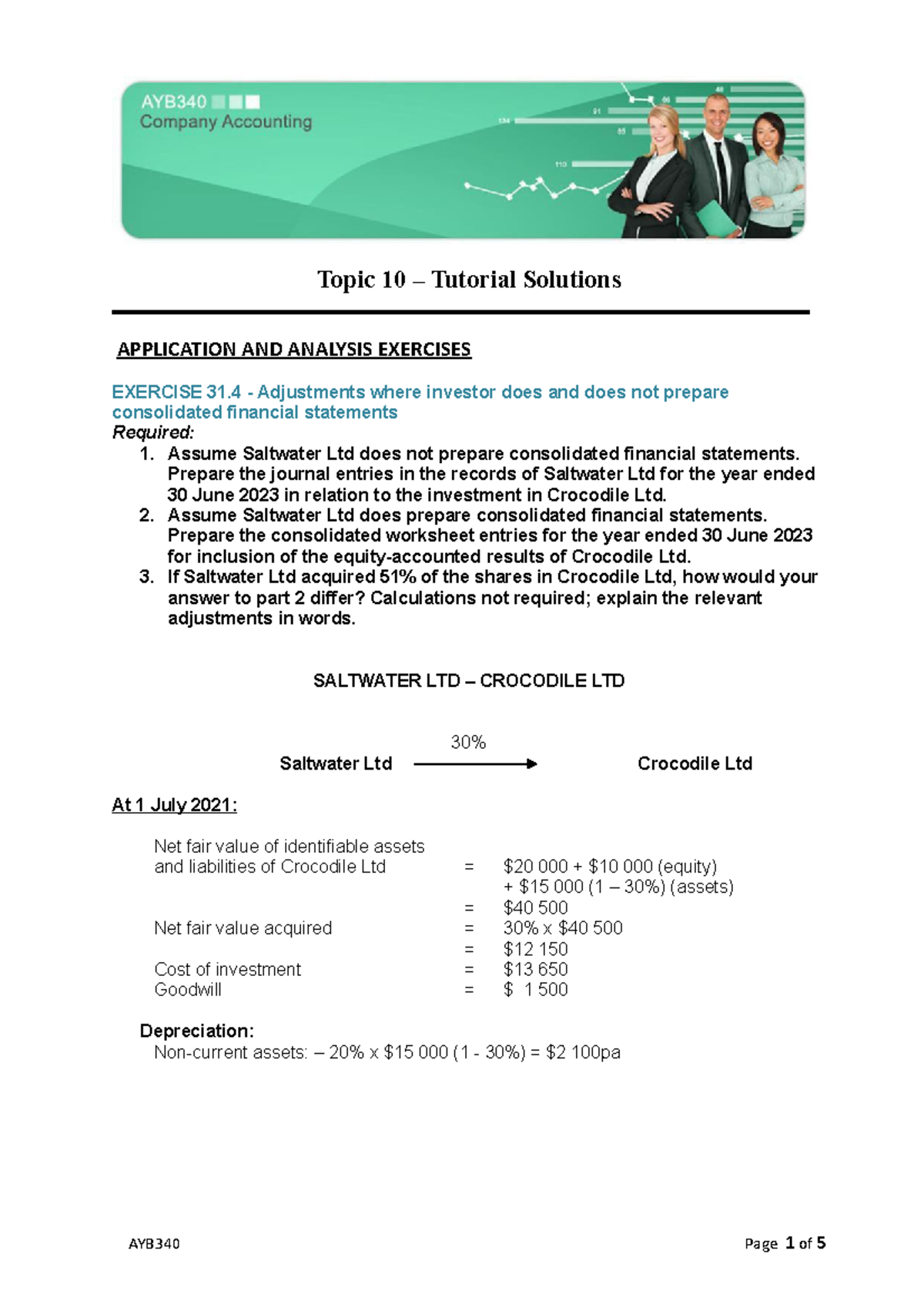 AYB340 Tutorial 10 Solutions - Topic 10 – Tutorial Solutions ...